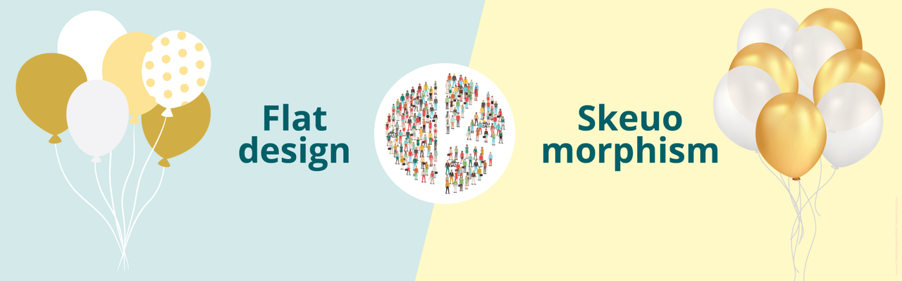 Flat design, Skeuomorphism, Material design or Neuomorphism